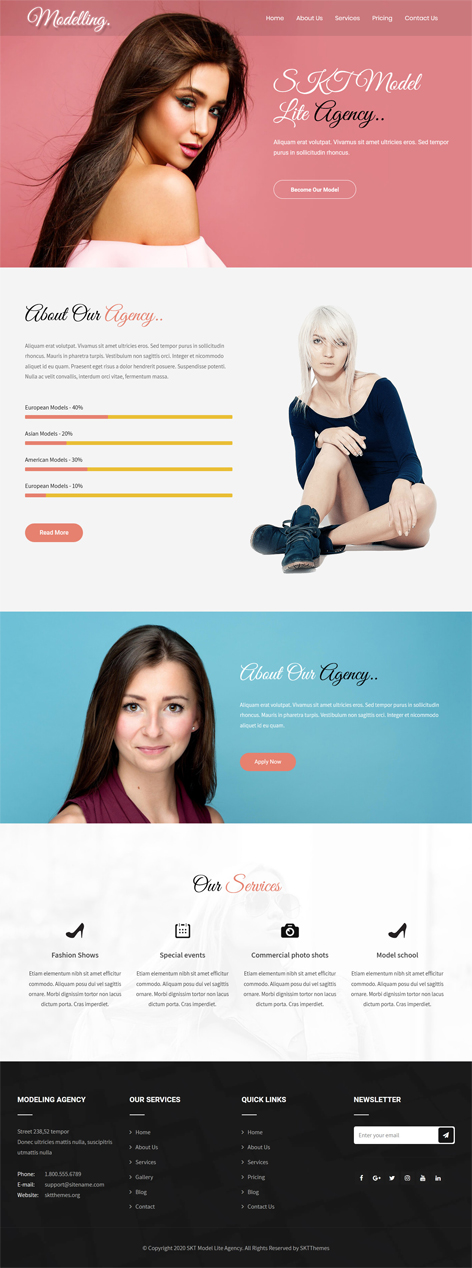 Responsive Free model WordPress theme for Modeling Portfolio